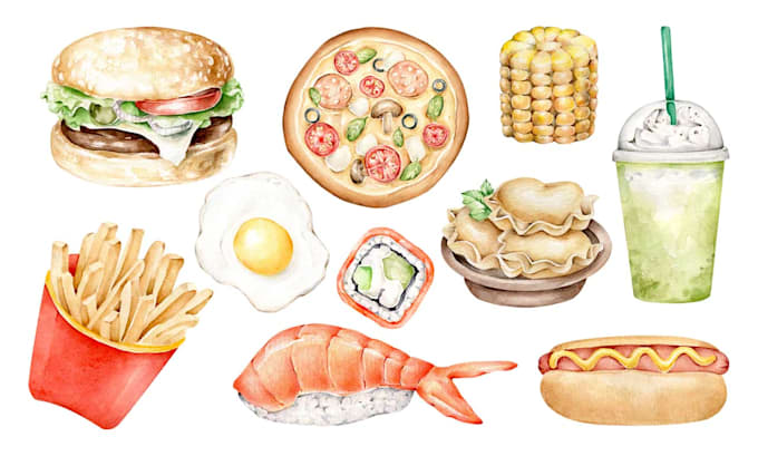 Draw food illustration in watercolor by Viktoria_paint | Fiverr