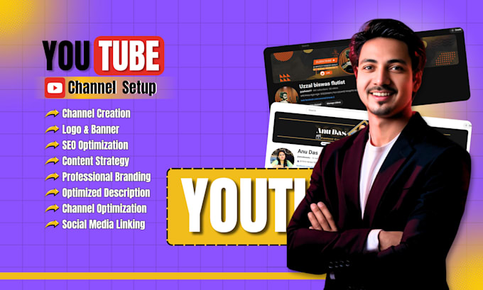 Create setup and seo optimize youtube channel with logo banner branding ...
