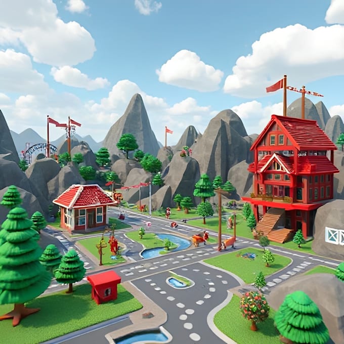 Create a high quality roblox game with map 3d weapon buildings, model ...