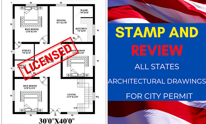 Provide usa pe stamp, review architectural drawings for city permit ...