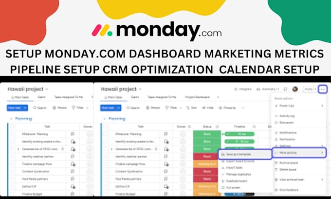Setup monday dashboard marketing metrics pipeline crm optimization calendar sync by Mondayking1 ...
