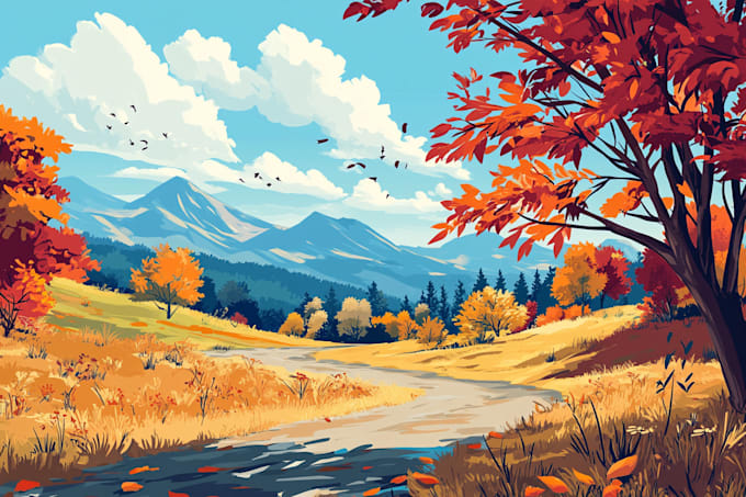 Draw a flat vector landscape background illustration by Arioarles | Fiverr