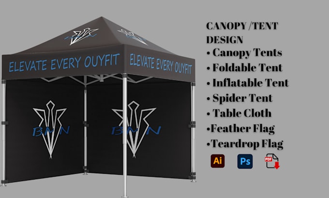 Design canopy tent, table cover and feather flag by M_mubeen_ | Fiverr