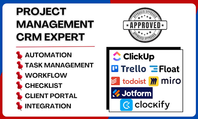 Setup project management crm clickup miro trello todoist float clockify ...