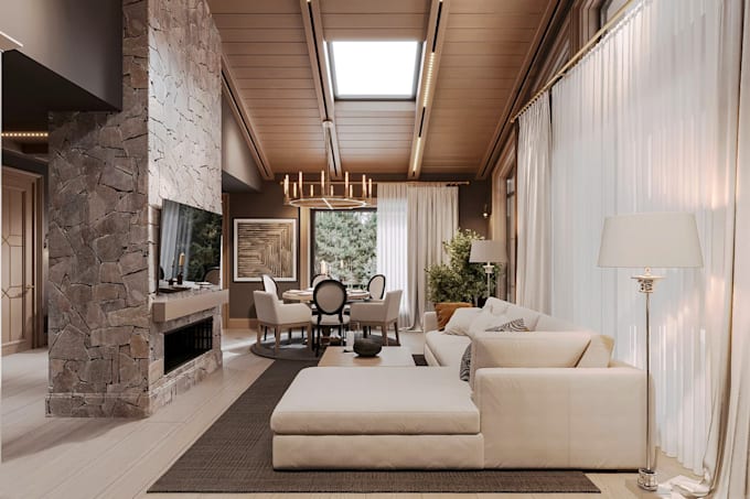 Create 3d interior design, living room kitchen architecture rendering by Bilkis_8 | Fiverr