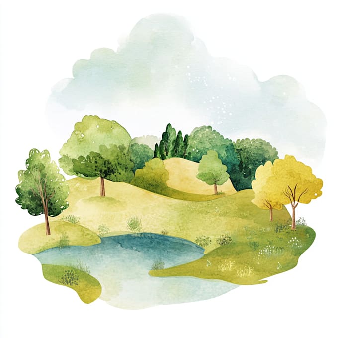 Paint original watercolor landscape painting by Engrelat | Fiverr