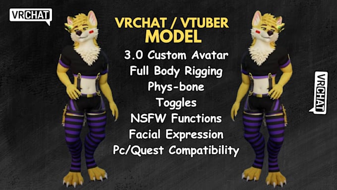Do detailed furry vtuber model, 3d vrchat avatar, nsfw vseeface ...
