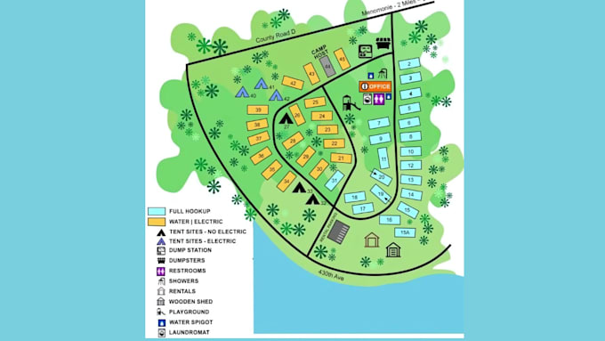 Draw vector rv park map site plan map illustration site maps in illustrator by Haydenway | Fiverr
