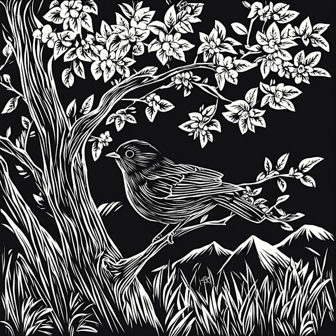 Illustrate animal and botanical linocut doodle illustration by Realacaw ...