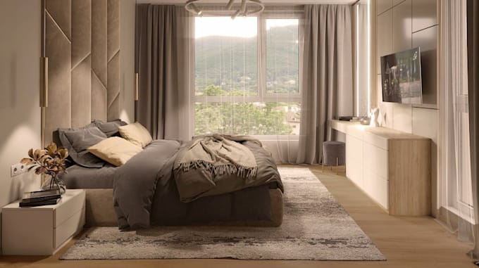 Design 3d floor plan layout,master bedroom, wall design, furniture ...