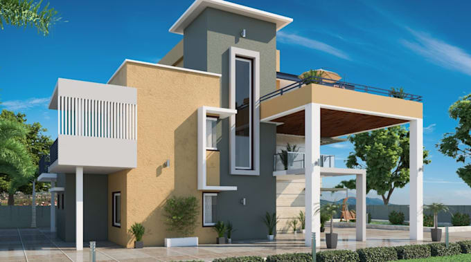 Revamp new apartment exterior front elevation, outdoor areas,patio ...