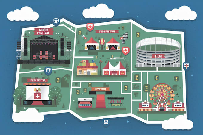 Create event or festival vector illustrative maps by Emilyrmon | Fiverr