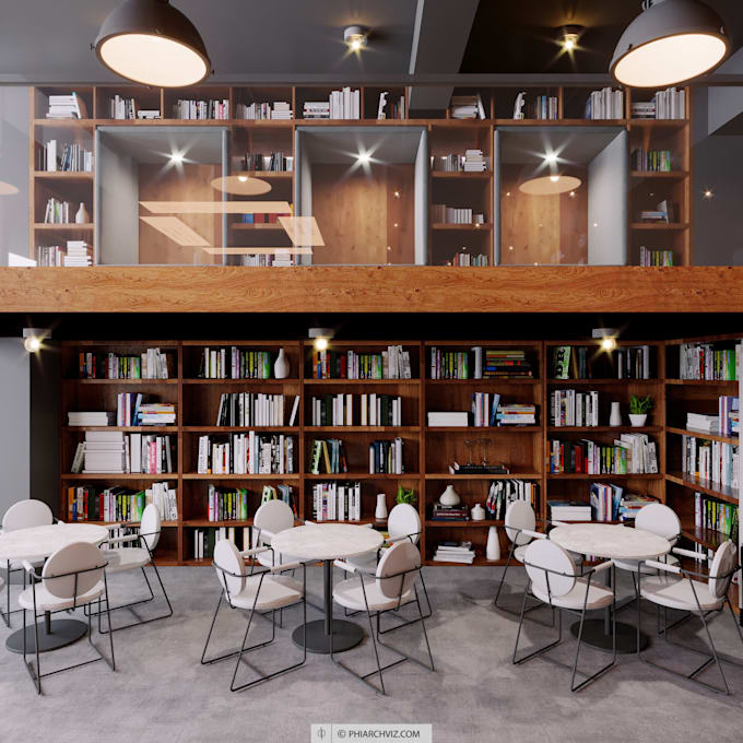 Render school library,piano,bookshelf,wall floor design,public library ...