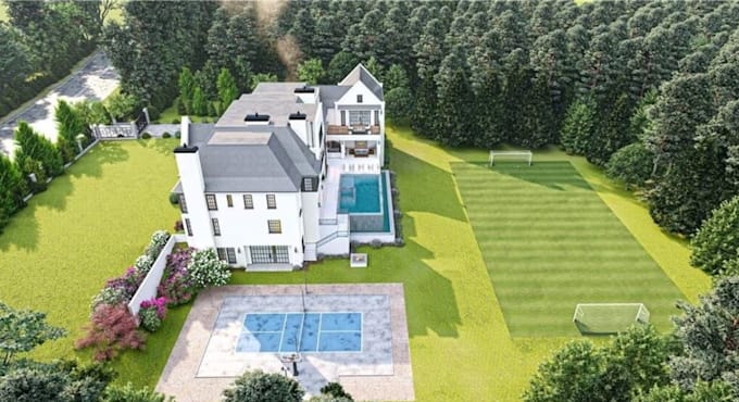 Design 3d master plan, aerial view, exterior design, rendering, garden ...