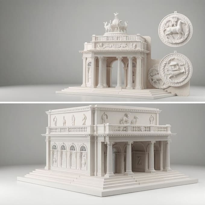 Make 3d building model and monumental buildings bas relief engraving by ...