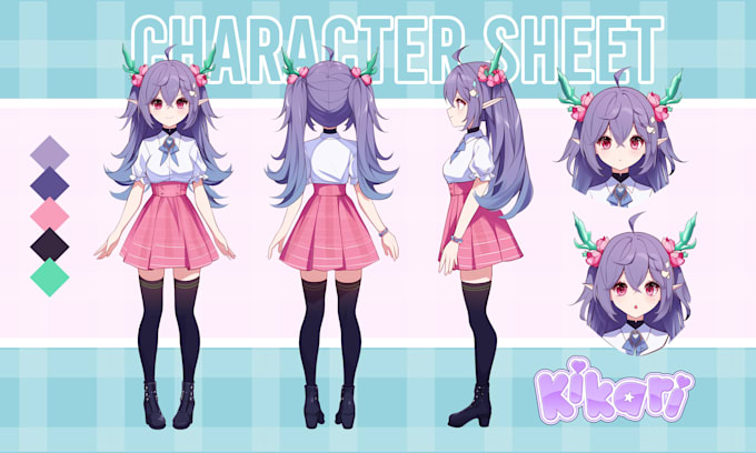 Design character reference sheet illustration for anime oc, vtuber ...