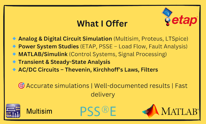 Simulate and analyze electrical circuits using matlab, multisim, psse and etap by Electrovez ...