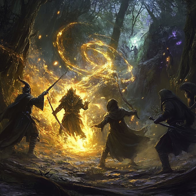 Make a original dnd fantasy character art, dnd party, game art by ...