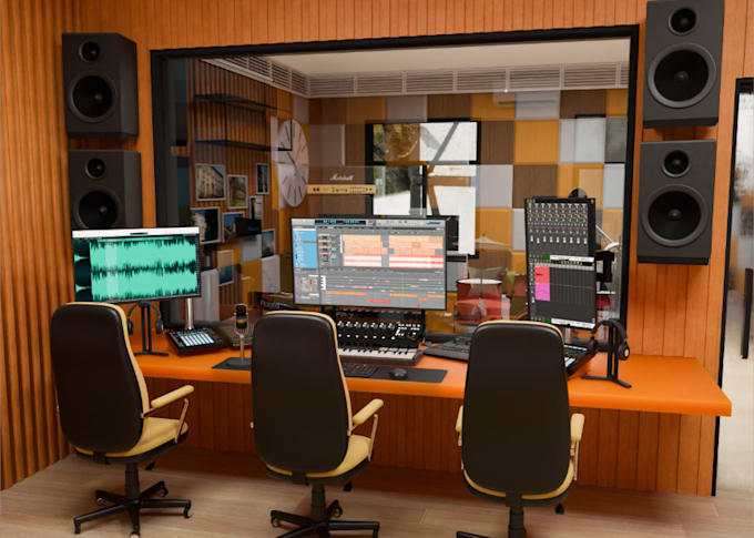 Restore 3d office workstation,music room design,art studio render ...