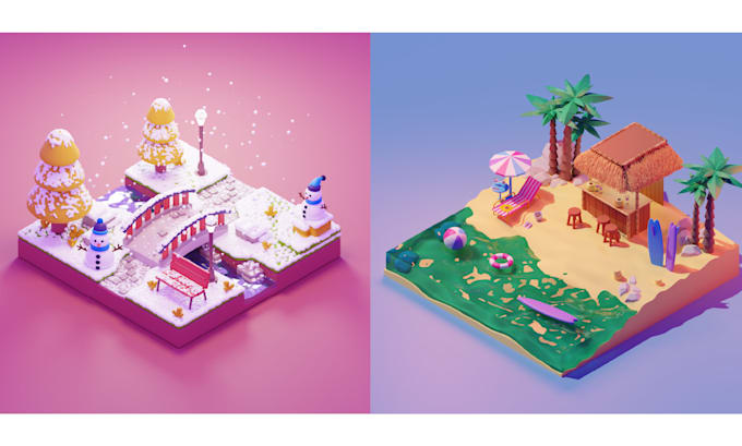 Create 3d cute models and cozy scenes by Gigimyxs | Fiverr