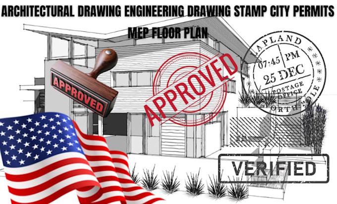 Architectural drawing engineering drawing stamp city permits mep floor ...
