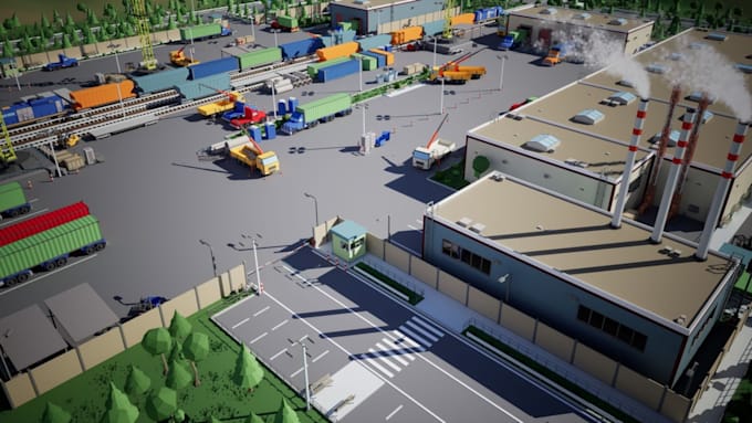 Create 3d factory, 3d warehouse, 3d gas plant, industrial facility ...