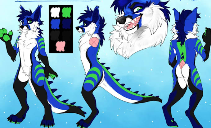 Draw cute reference sheet for furry fursona fluffy anthro feral paw ref sheet by Hayomideref ...