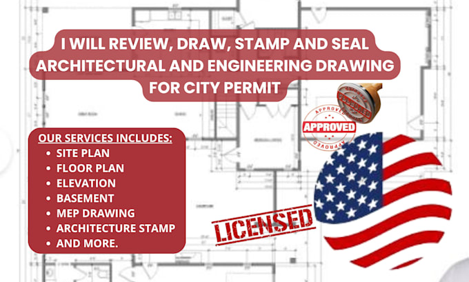 Draw stamp architectural drawing site and floor plan for city permit in ...