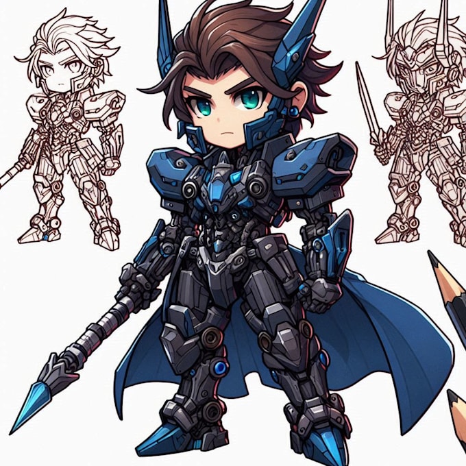 Draw your mecha, armor character, oc, tokusatsu, fanart, in anime chibi ...