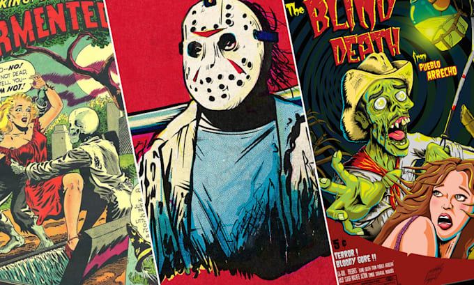 Vintage horror comic cover creepy illustration dark horror style poster ...