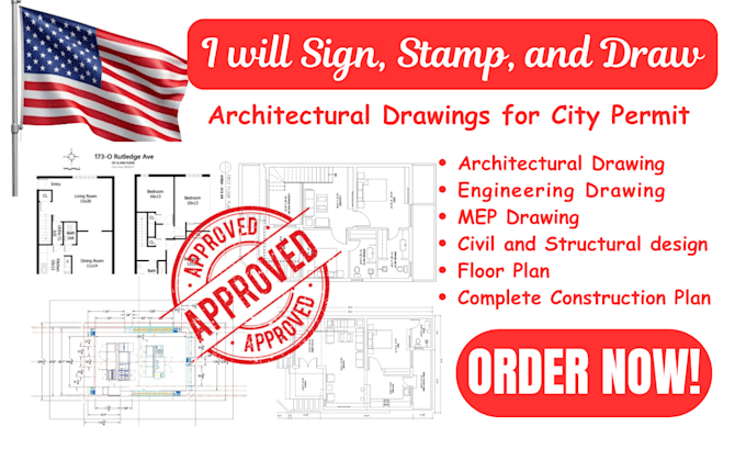 Review sign stamp draw architectural drawing 2d floor plan mep for city permit by R_jonatha | Fiverr