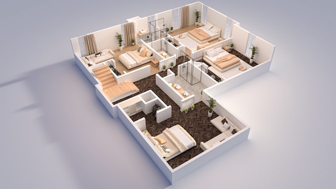 Do realistic render of a 3d floor plan with visualization by Shamim ...