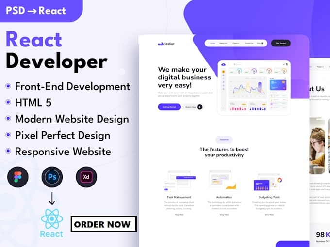 Convert figma to react js web application and front end app by Raza_developr | Fiverr