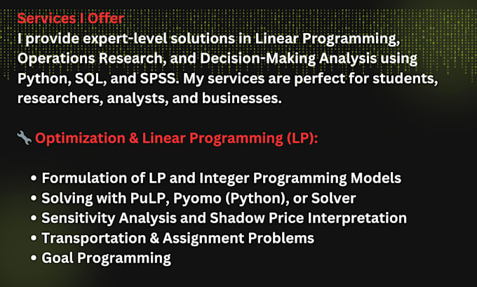 Do linear programming, operation research, and decision making projects by Aminaumar9 | Fiverr
