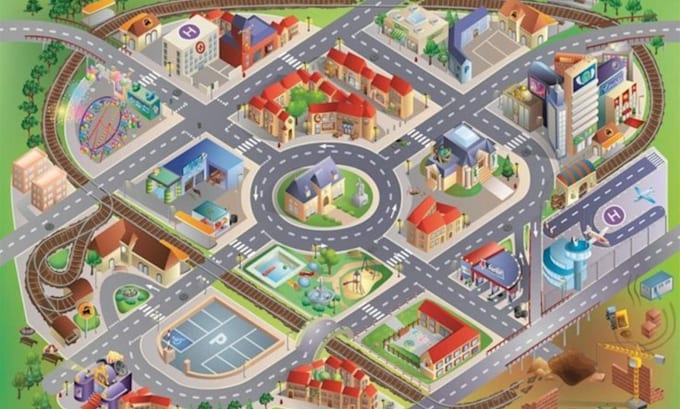 3d map illustration 2d vector map isometric map 2d isometric building ...