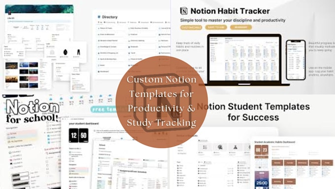 Custom notion page templates for productivity, professional study habit ...