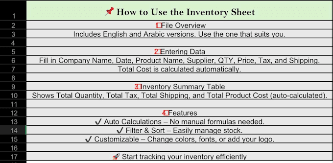 Excel inventory template with instructions by B11sol | Fiverr