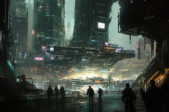 Draw concept art illustration science fiction city, cyberpunk by ...