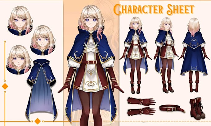 Draw character reference sheet for your vtuber, furry, games, oc in ...