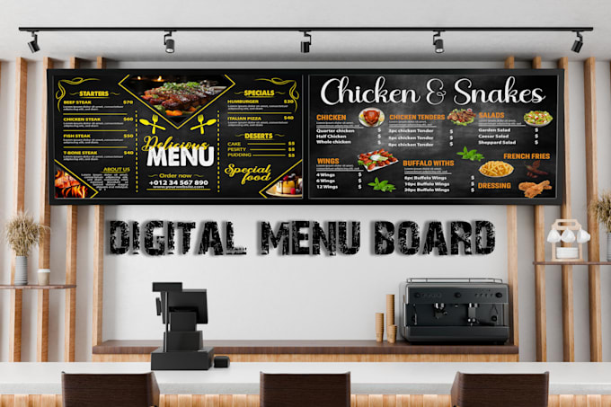 Provide digital menu, static tv screen menu, menu board or price list ...