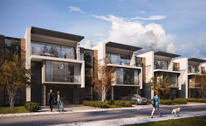 Remodel 3d town house, two story villa, surroundings design, living ...