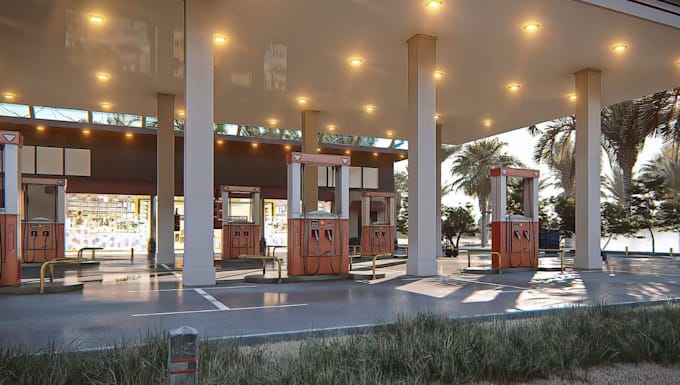 Remodel 3d existing gas station, garage layout, spot fire pit model ...