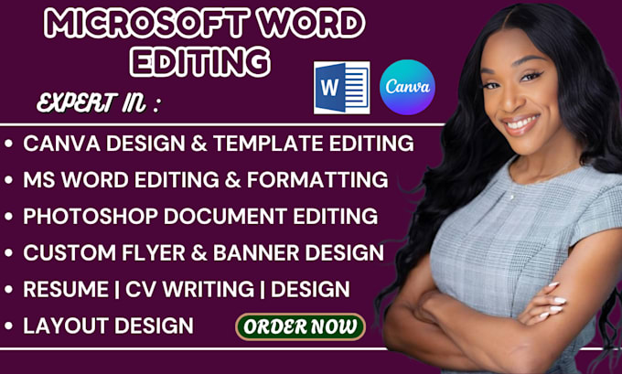 Do document editing, formatting and design in ms word, canva, photoshop by Michael_samue45 | Fiverr