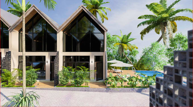 Convert old village building to modern townhouse, backyard,elevation ...