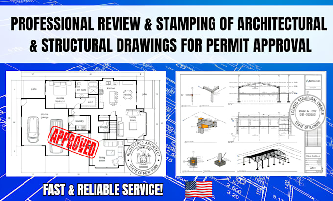 Review and stamp architectural, structural drawing for city permit ...