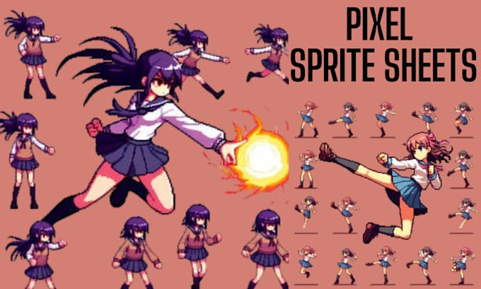 Design pixel sprite sheets pixel art character game assets 2d sprites ...