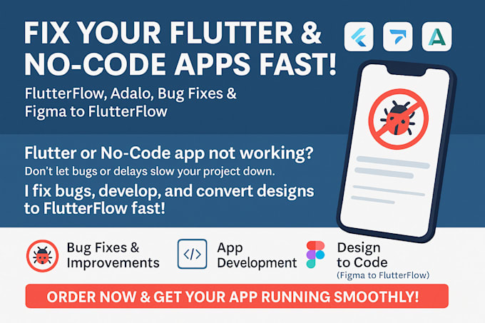 Fix flutter app fix flutterflow develop adalo bug fix app figma to ...