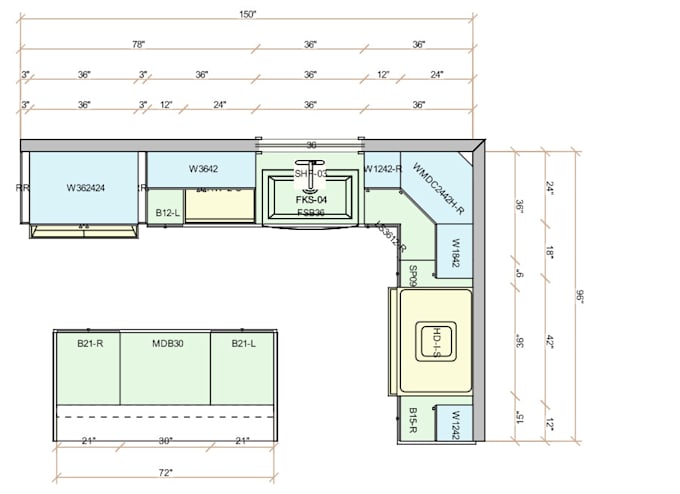 Create detailed kitchen cabinet designs, 2d and 3d renderings by Jiangv ...