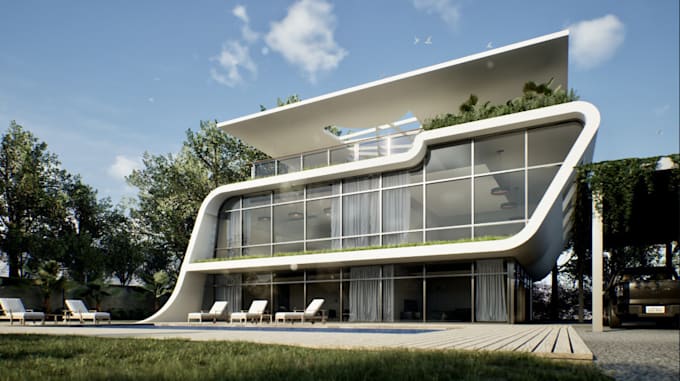 Renew modern villa,cgi rooftop,deck design facade,3d visualization ...