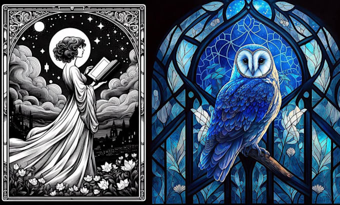 Draw fantasy stained glass art for your character, stained glass ...